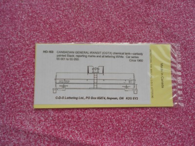 C-D-S DECAL CHEMICAL TANK CAR HO GAUGE CANADIAN GENERAL TRANSIT (CGTX ...