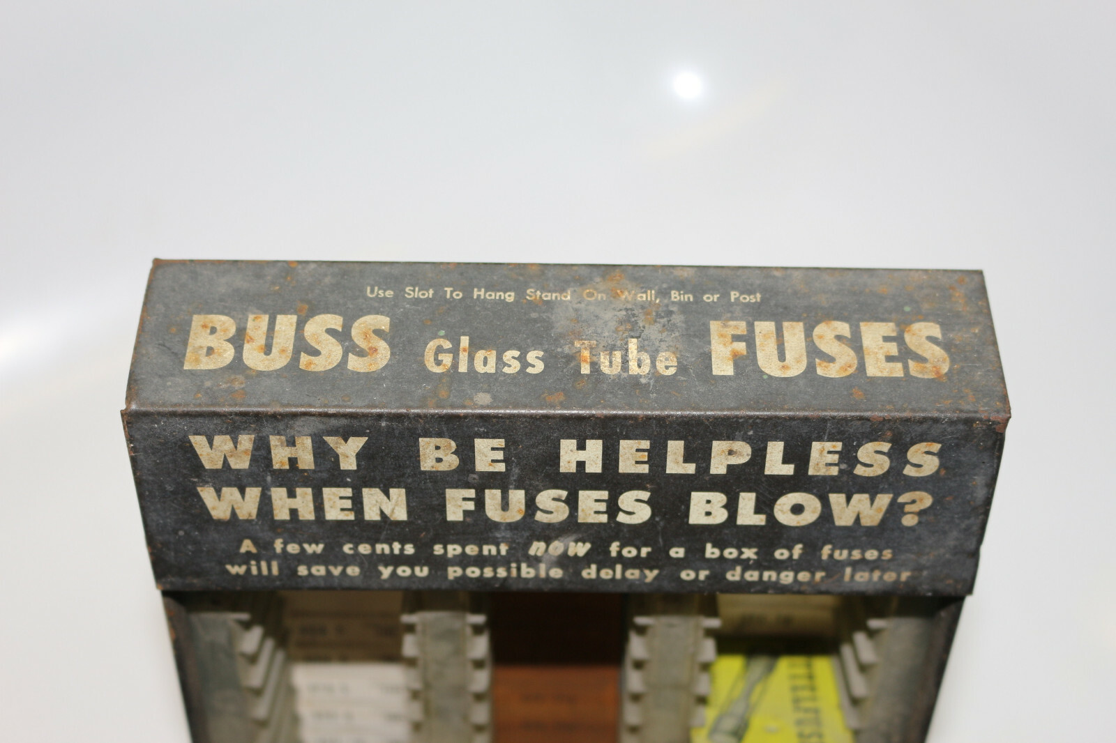 Vintage 1950's Buss Fuse Countertop Display "Why Be Helpless When Fuses ...