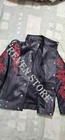 Gothic Dragon Leather Jacket - Black with Red Embroidery, Steampunk ...