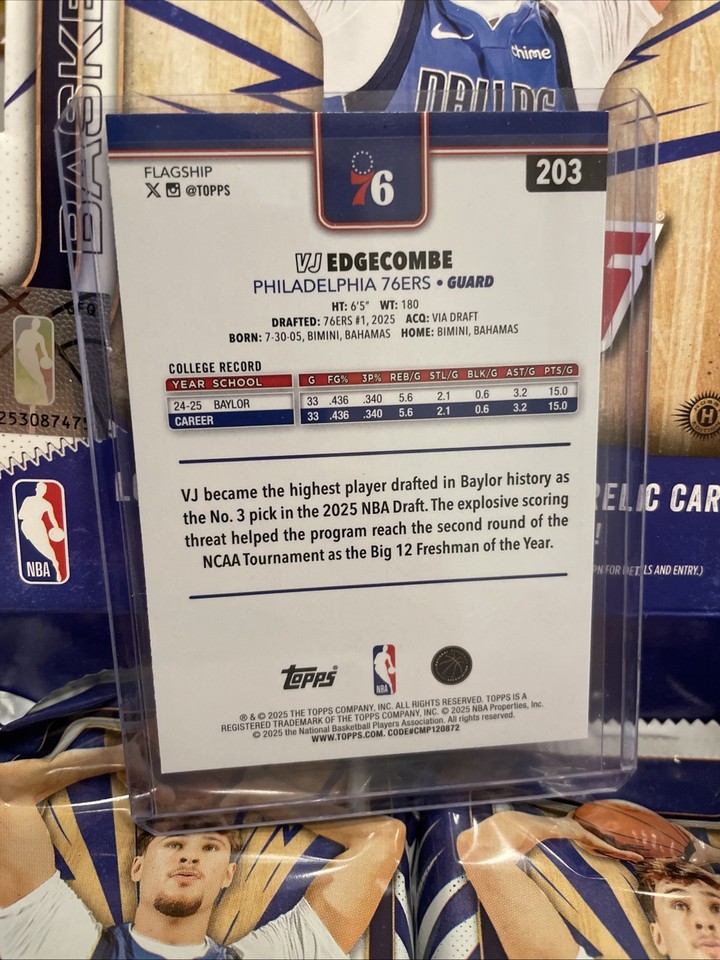 2025-26 Topps Flagship Basketball VJ Edgecombe Philadelphia Sixers RC ...