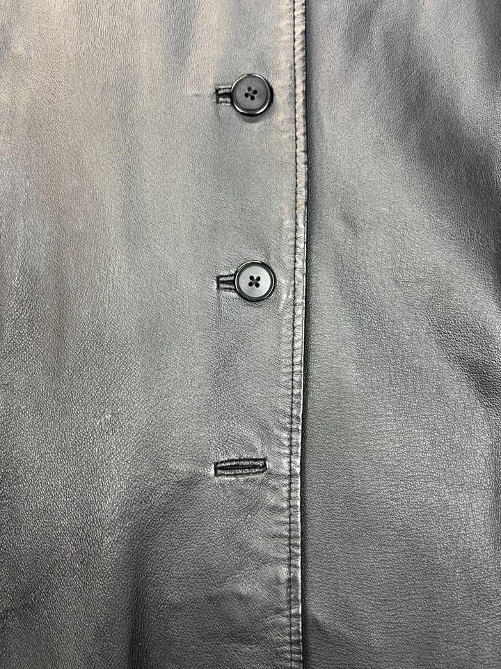 Vintage 90s Marc Mattis Womens Leather Trench Coat Long Fitted Black Sz ...