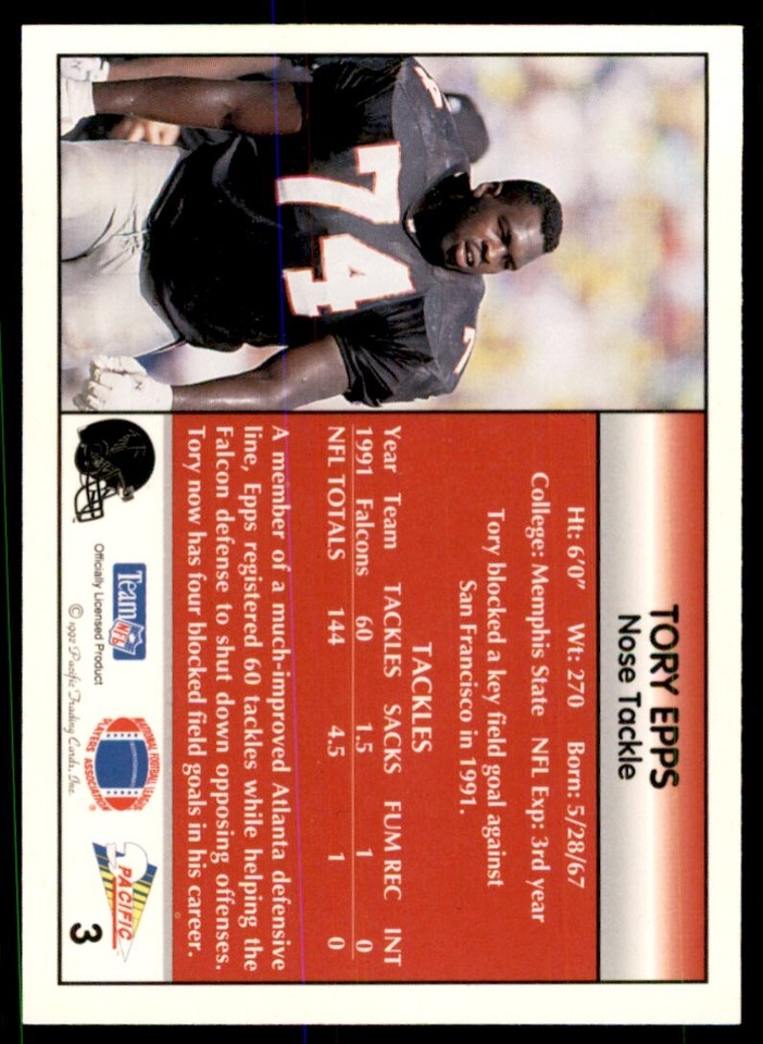 1992 Pacific Tory Epps Atlanta Falcons #3 | eBay