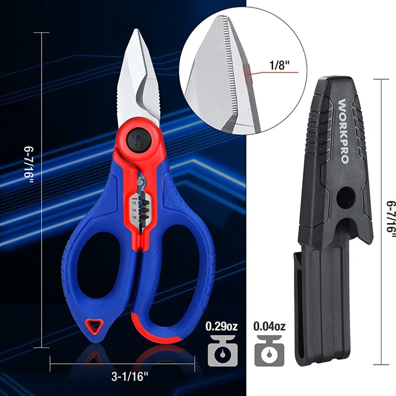 WORKPRO 6.4-INCH Professional Electrician Shears Stainless Electricians ...