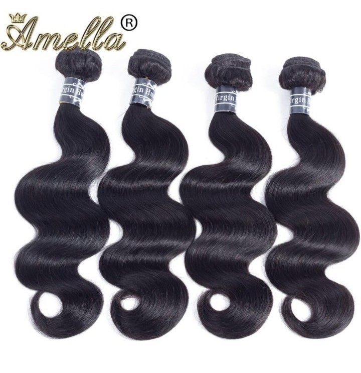 Amella Human Hair Brazilian Body Wave (16" 18" 20" 22", 380g, Natural ...