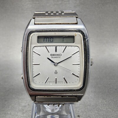 Seiko Analog Digital Watch Men 31mm White Dial Silver Tone Rectangle ...