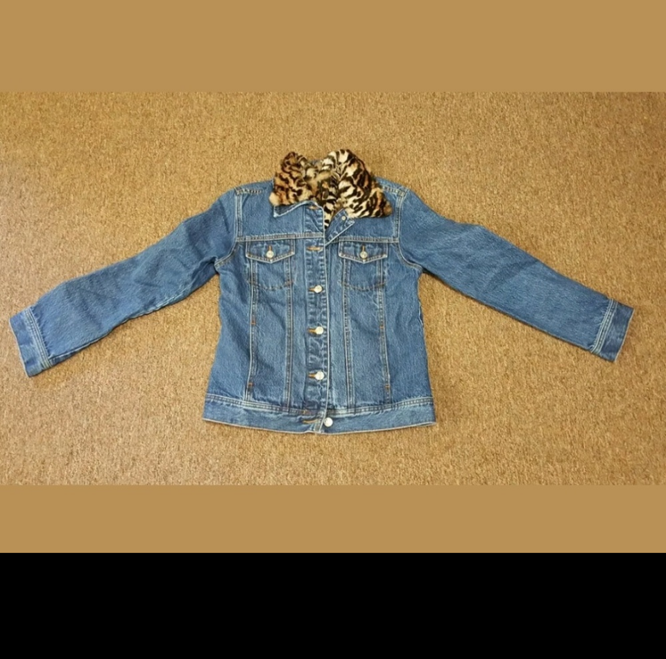 Jean Crisan Fourrure Fur Lined Denim Jacket Size Small Animal Print ...