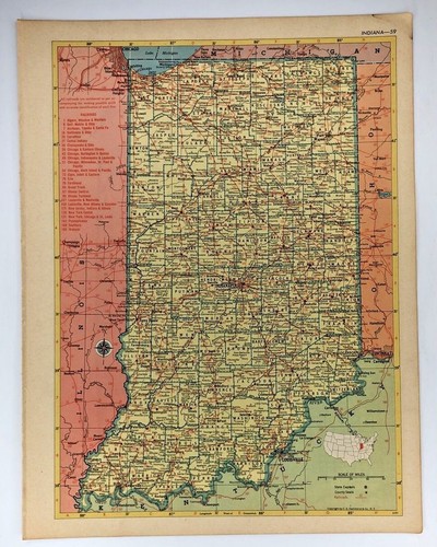 1952 Antique INDIANA Atlas Map - Vintage MCM Hammond's New Supreme ...