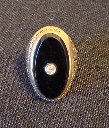 Vintage 14 K Gold Oval Onyx Art Deco Tube Set Center Diamond Ring | eBay