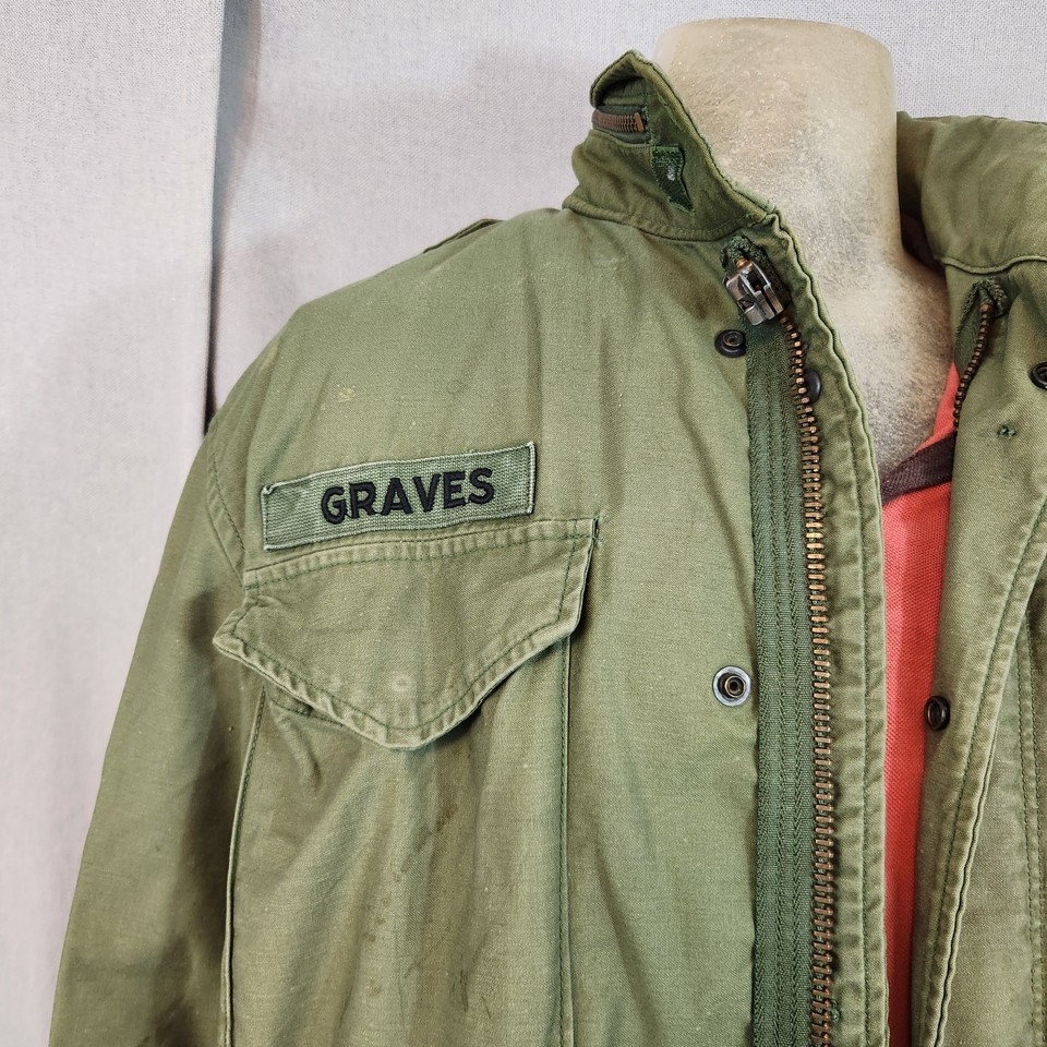 Vintage Vietnam Era M65 Army Olive Green Drab Field Jacket LARGE BROKEN ...