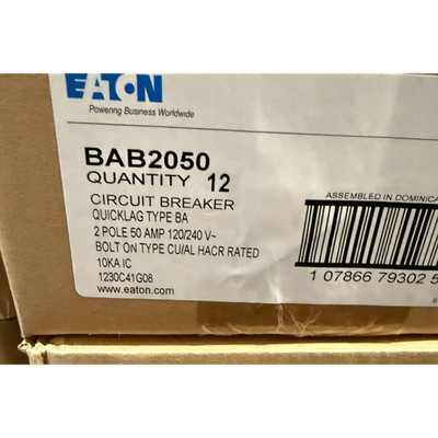 EATON BAB2050 BREAKER 2POLE 50A 120/240V 10KAIC NEW READY TO SHIP (EACH ...