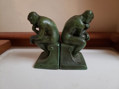 Antique Ronson Bronze Thinker Man Bookends | eBay