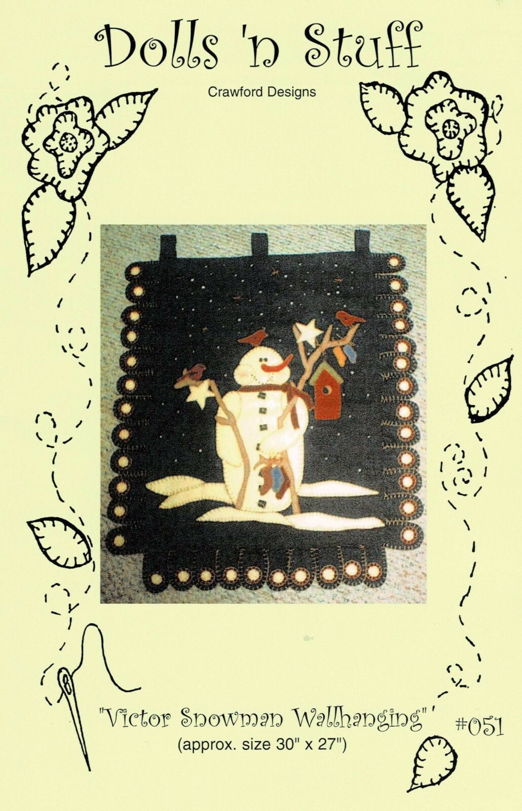 VICTOR SNOWMAN WALLHANGING APPLIQUE WOOLFELT QUILT PATTERN-DOLLS 'N ...