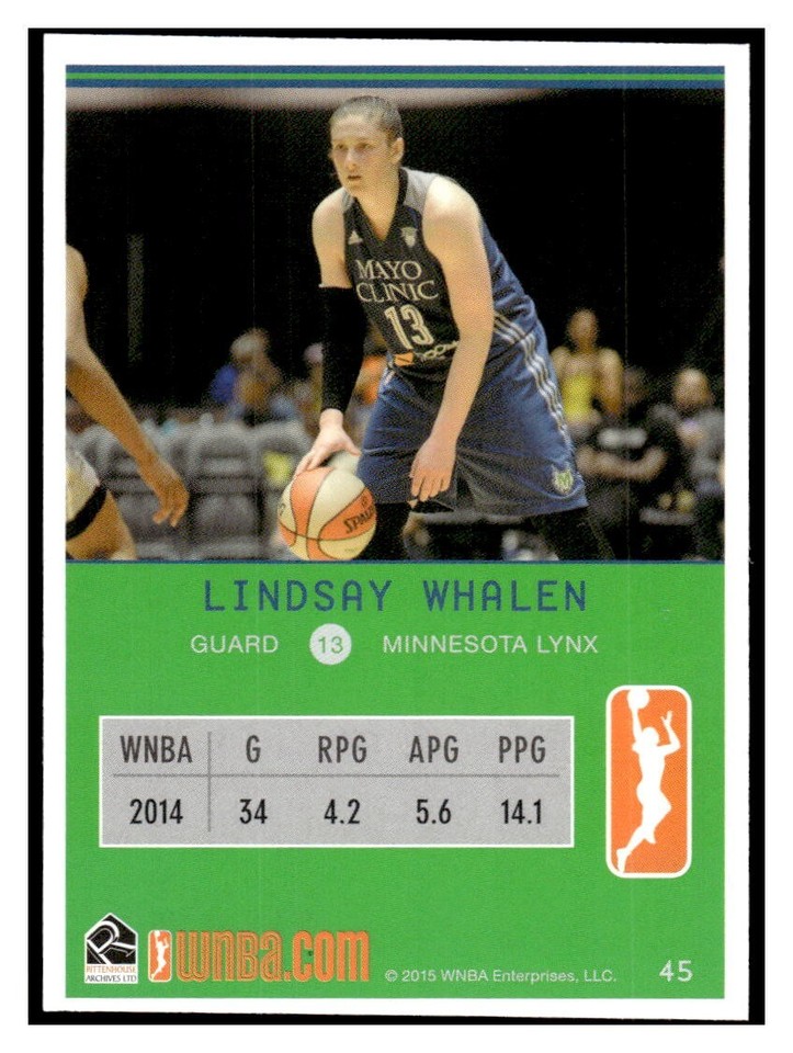 2015 WNBA Rittenhouse 45 Lindsay Whalen Minnesota Lynx card Golden ...