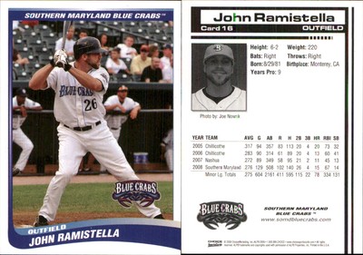 John Ramistella 2009 Choice Southern Maryland Blue Crabs #16 RC Card | eBay