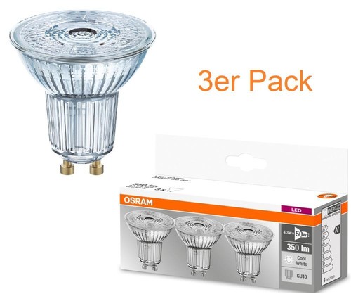 3er Pack Osram Led Base Par16 Gu10 Strahler 4 3w 50w 36° Neutralweiss