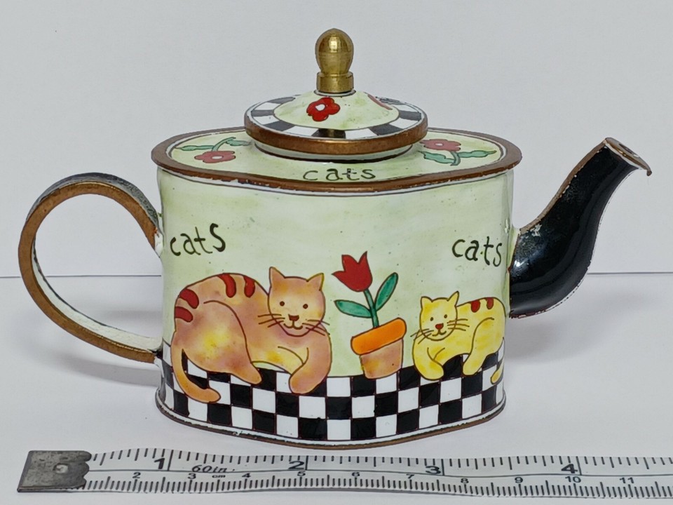 Kelvin Chen Miniature Enamel Teapot Cats Number 1591 Vintage 1999 | eBay