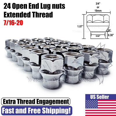 24Pc 7/16-20 Open End Extended Thread Lug Nuts For Chevy GMC Blazer K10 ...