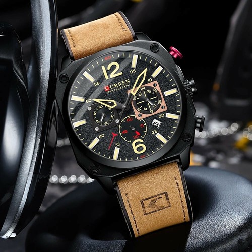 CURREN Men Watch Multifunction Sport Wristwatch Male Leather Quartz ...