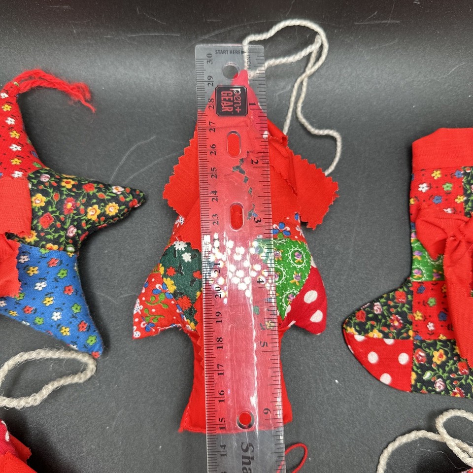 Vtg Christmas Ornaments Handmade Stuffed Fabric Ribbon Rick Rack Lot of ...