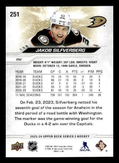 2023-24 Upper Deck #251 Jakob Silfverberg | eBay