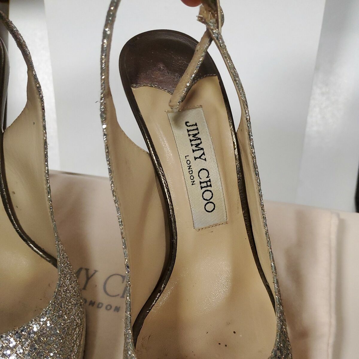 Jimmy Choo Evelyn shoes 37 champagne glitter fabric used | eBay Jimmy Choo Evelyn shoes 37 champagne glitter fabric used | eBay