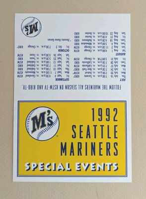 1992 Seattle Mariners Baseball Promotions Pocket Schedule MLB ⚾️⚾️ | eBay