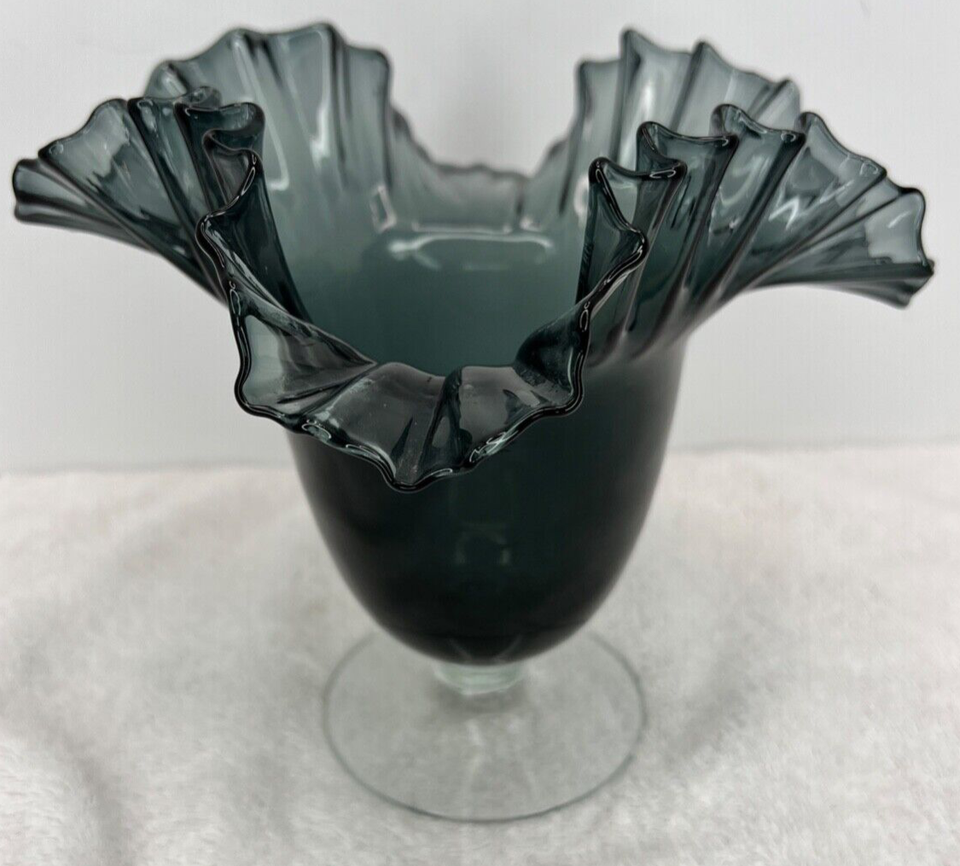 Blenko Glass Vase Charcoal Double Crimped Ruffled Foot (1954-1958) | eBay