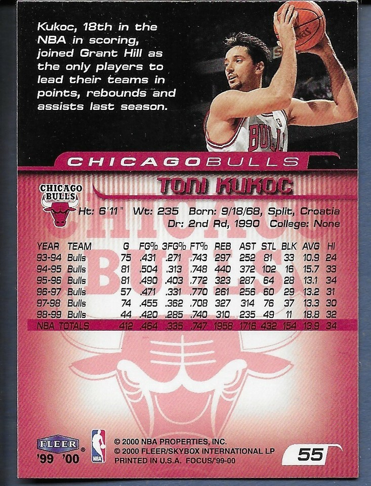 1999-00 Fleer Focus Chicago Bulls Basketball Card #55 Toni Kukoc NM | eBay