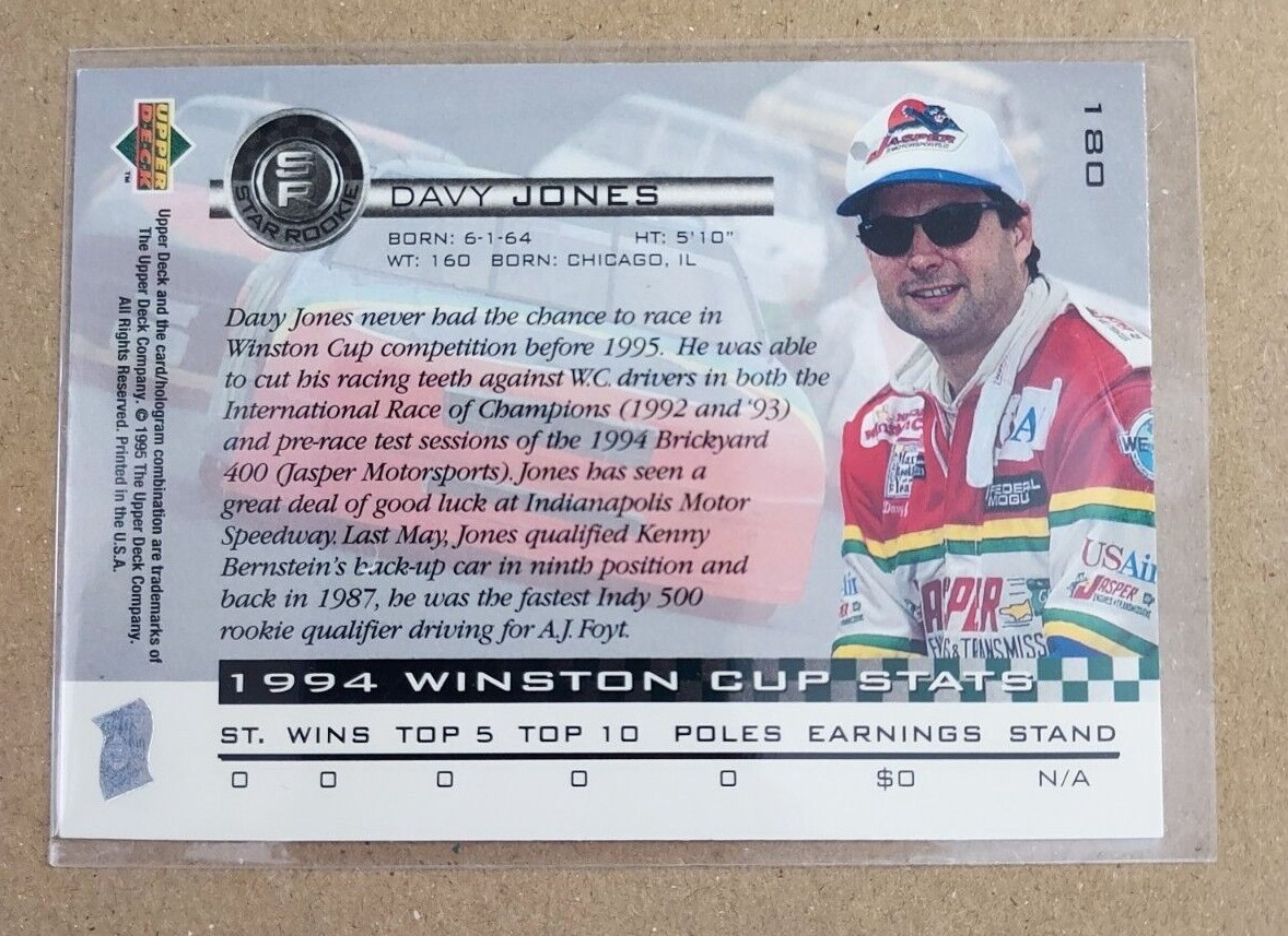 1995 Upper Deck Davy Jones #180 NASACR Electric SP parallel racing | eBay