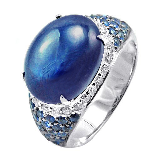 De Buman 9.59ct Genuine Sapphire and Diamond Ring in 14K White Gold ...