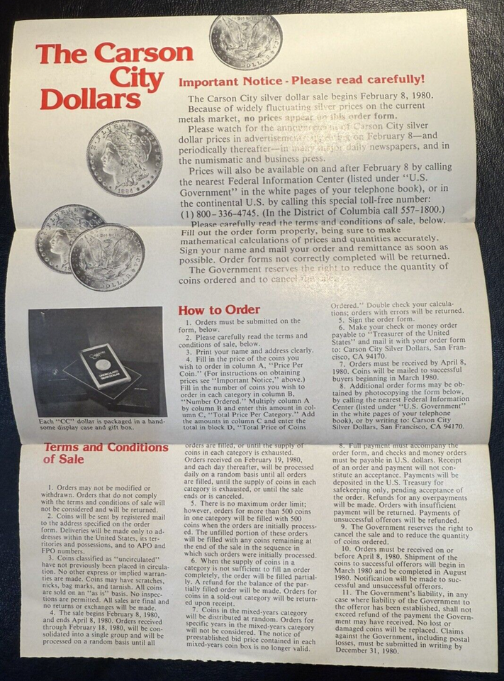 GSA 90% Silver.. 100% History CC MORGAN SILVER DOLLAR BID FORM Brochure ...