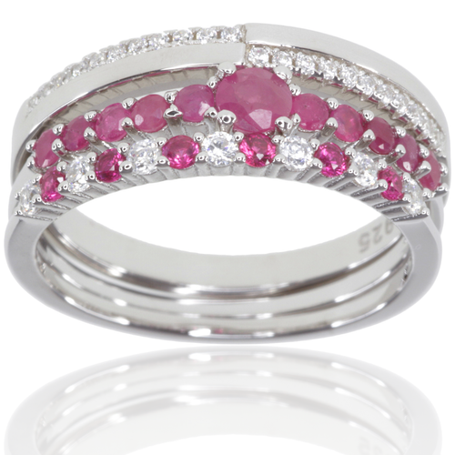 Ruby And Red Corundum Gemstone Stacking Set Of 3 Sterling Silver 925 ...