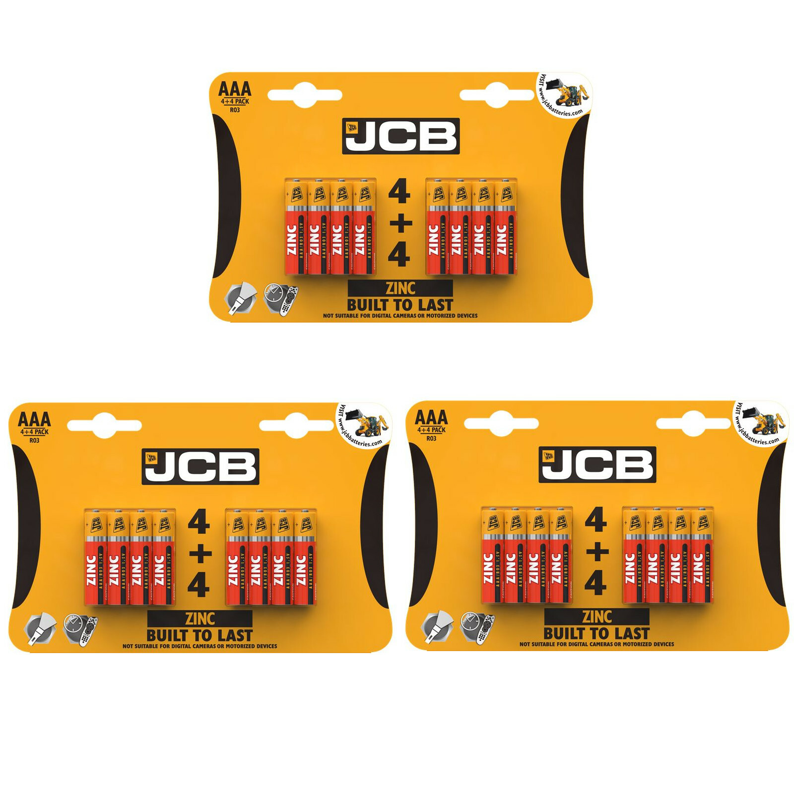 24 x JCB AAA Zinc Batteries 1.5V LR3 LR03 MN2400 R3 R03 (8 pack) Built ...