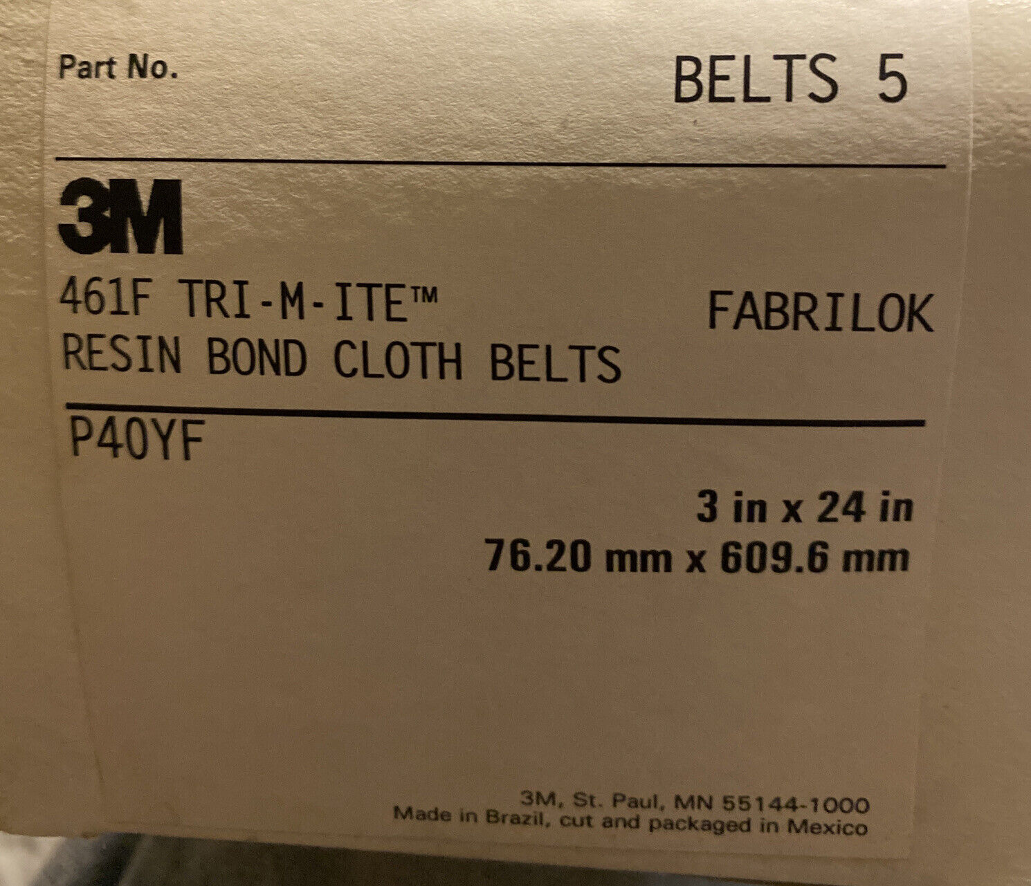 2 Boxes: 3M Coated Abrasive Belts 461F Belts 3"x24" Resin 76.20mm X 609 ...