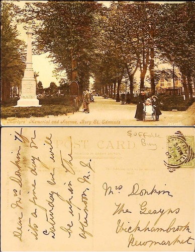 Postcard - Martyrs Memorial & Avenue, Bury St. Edmunds 1907 - Sent Post ...