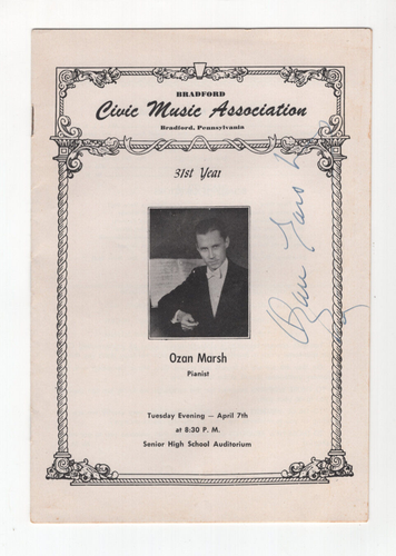 1950's OZAN MARSH Pianist Signed Auto Music Program Bradford PA Piano ...
