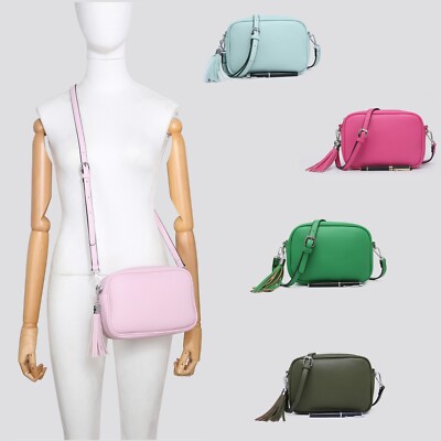 Tassel Plain Small Cross Body Shoulder Woman Faux Leather Silver ...