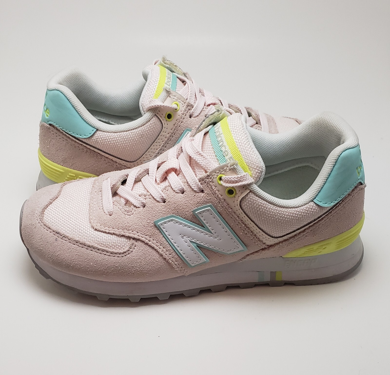 RARE Womens New Balance 574 Light Brown Neon Sneakers… - Gem