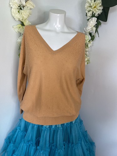 Talbots Silk Blend Sweater Top Peach Orange Seed Bead Detail Size L ...