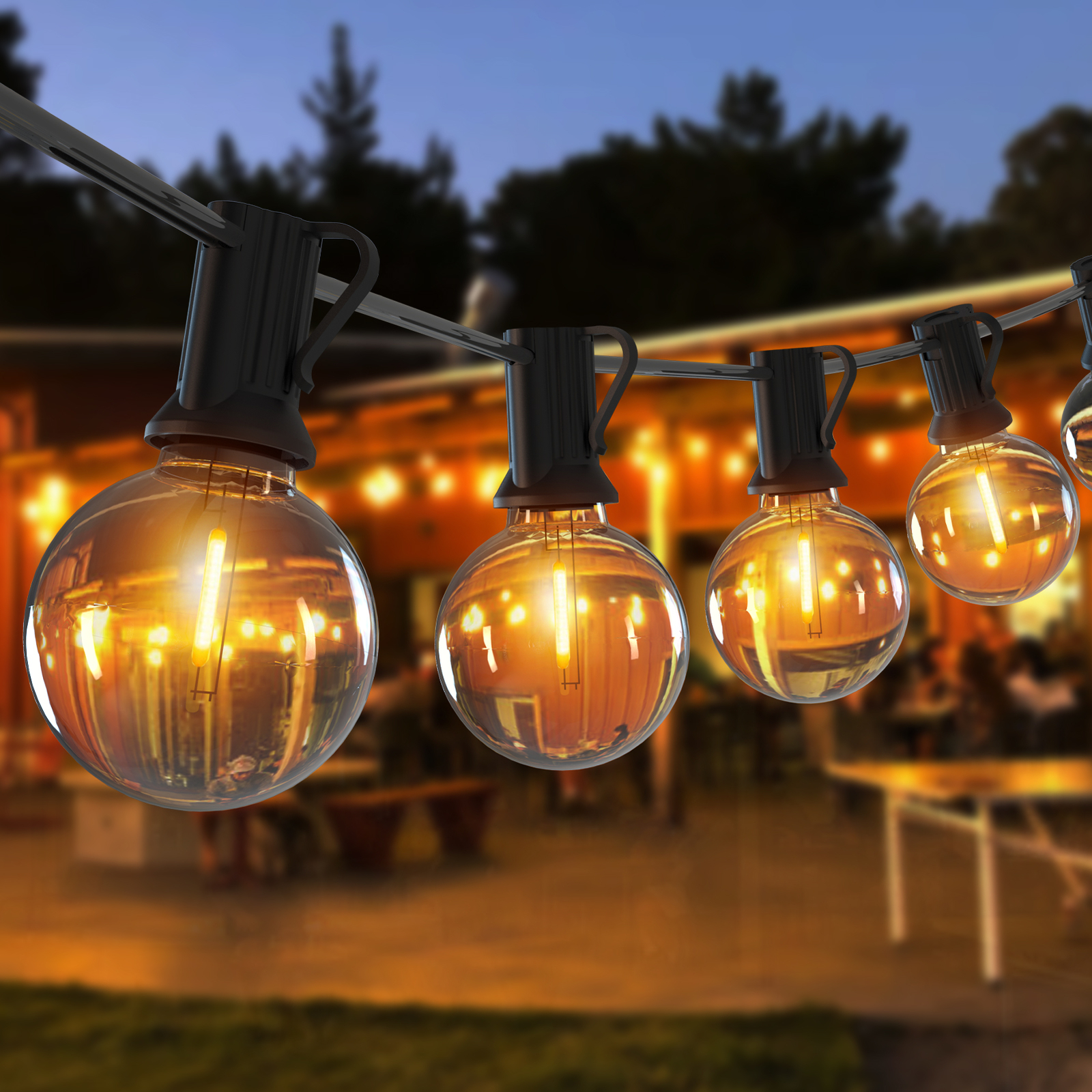 100FT LED String Lights Dimmable Garden Yard Hanging G40 Globe Bulb ...