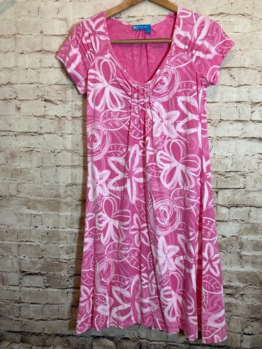 Fresh Produce Midi Dress Womens Medium Pink Tropical Floral Ruched ...
