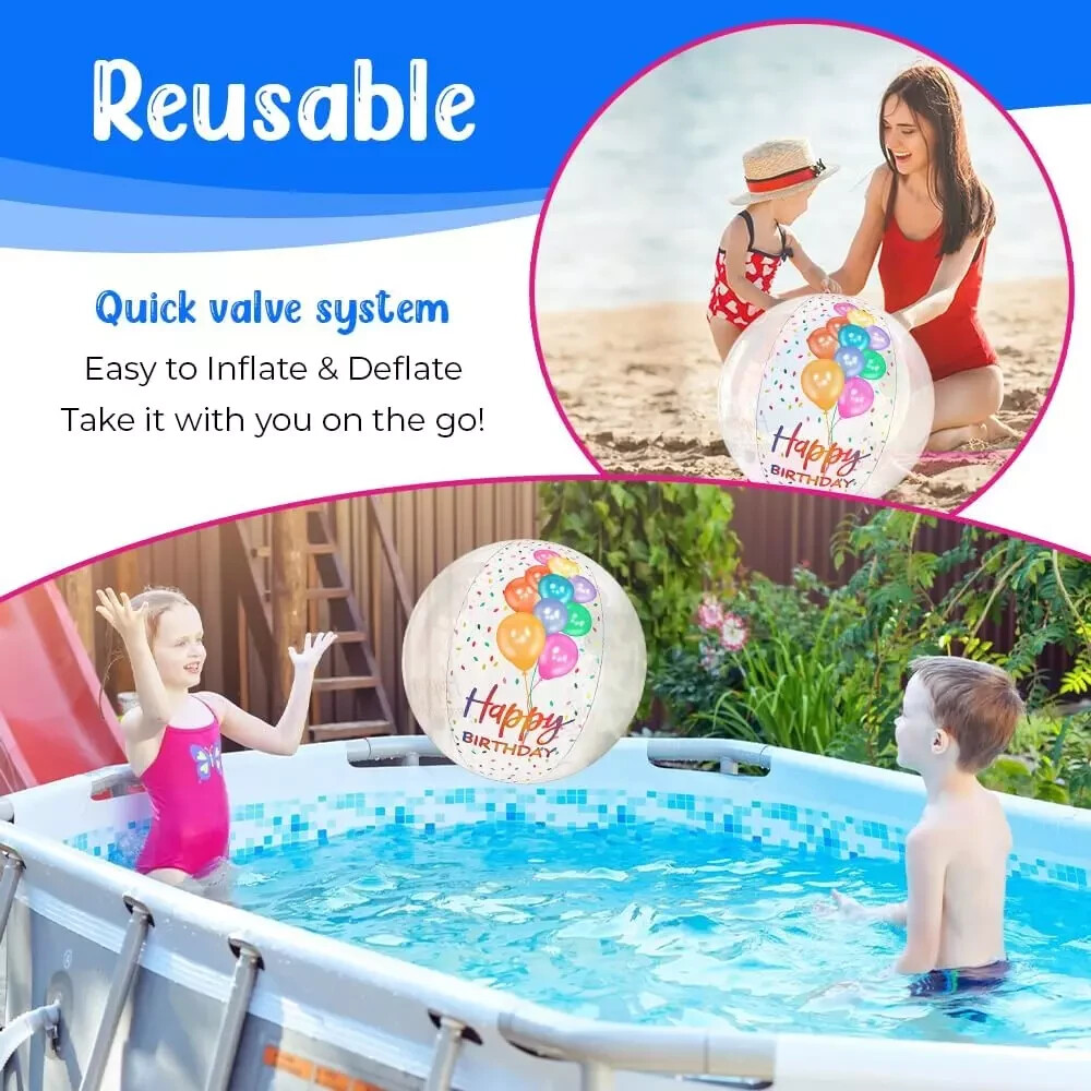 Inflatable Beach Ball Happy Birthday (5 Pack) Swimming Pool Party Fun ...