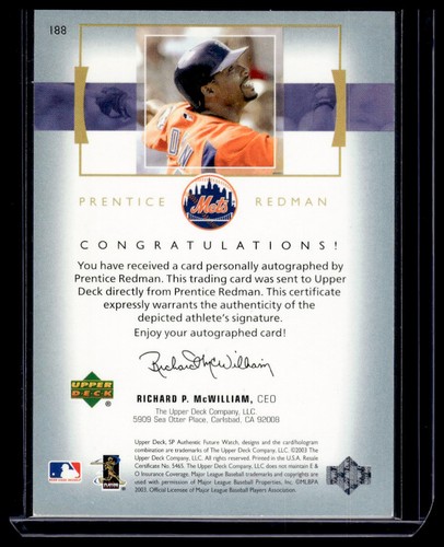 2003 SP Authentic #188 Prentice Redman Rookie RC Autograph #/500 New ...