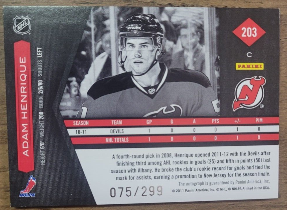 2011 PANINI LIMITED - PHENOMS AUTO RELIC RC - ADAM HENRIQUE - /250 | eBay