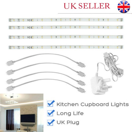 4Pcs LED Linkable Kitchen Under Cupboard Unit Soft Strip Lights Warm ...