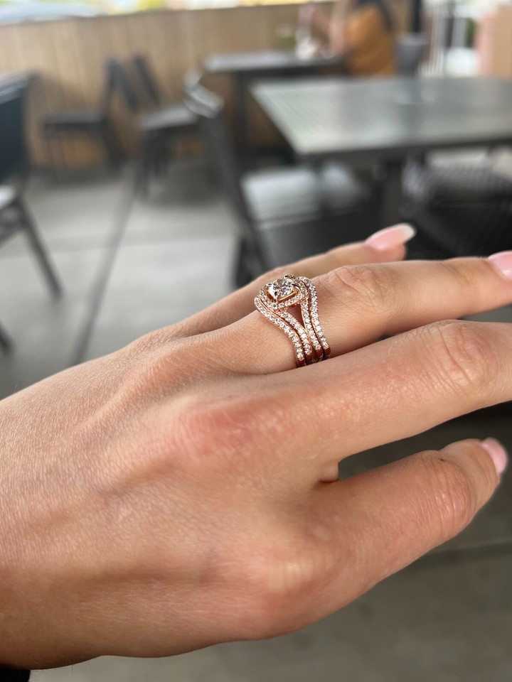 14k Rose Gold Halo Bridal Set With Octillion Cut Diamonds Stone 7.27 ...