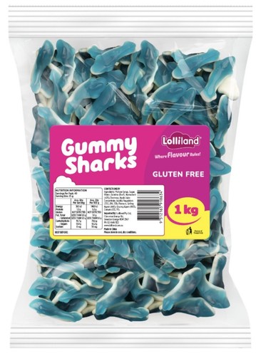 1kg LOLLILAND SHARKS BLUE WHITE SEA FISH SOFT JELLY BULK LOLLIES GLUTEN ...