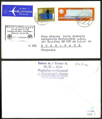 DDR Cologne 1966 Lufthansa LH 470 First Flight Returned | eBay