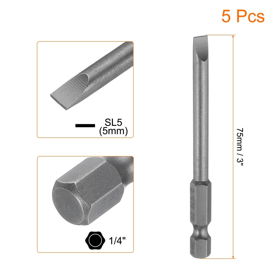 5pcs SL5 Magnetic Slotted Screwdriver Bits 5mm Flat Head Screwdriver ...