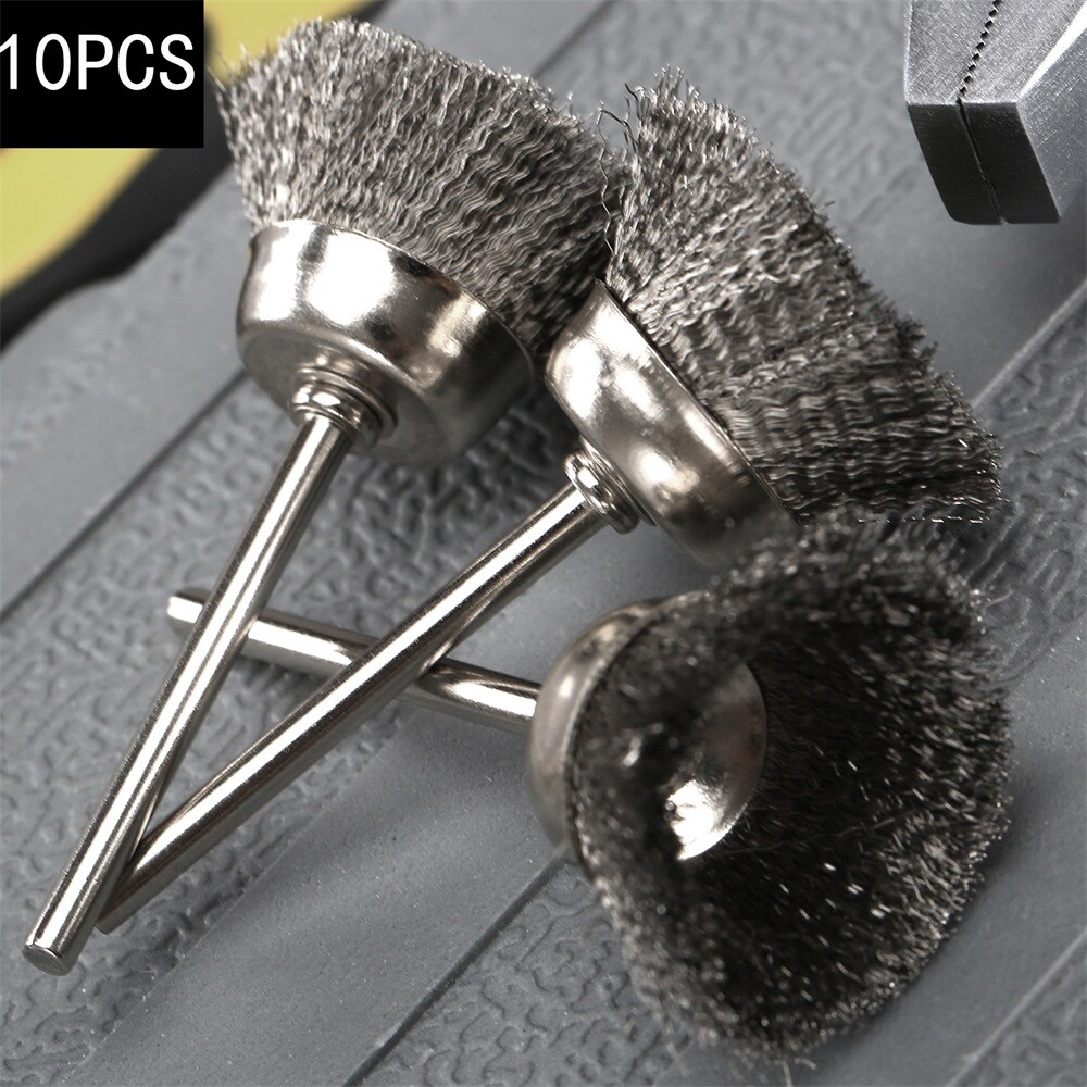 10Pcs Stainless Steel Burr Brush Cup Polishing Buffing Shank Power ...
